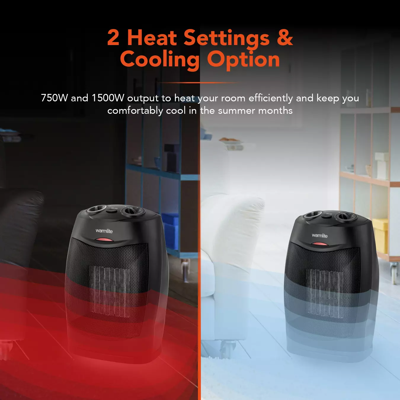 Ceramic Fan Heater with 2 Heat Settings 1500W | Fan Heaters | Warmlite ...